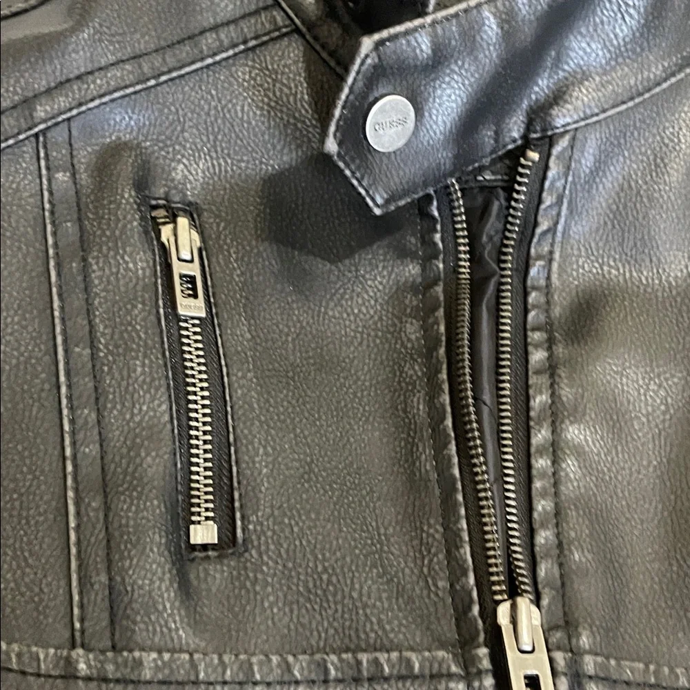 Guess | Jackets & Coats | Guess Black Leather Bomber Jacket With Chest ...